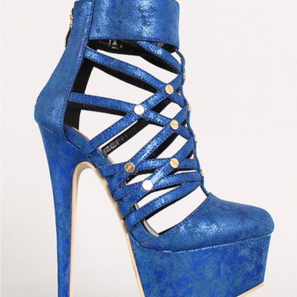 Wild Rose | Shoes | Blue Metallic Strappy Platform Heels | Poshmark